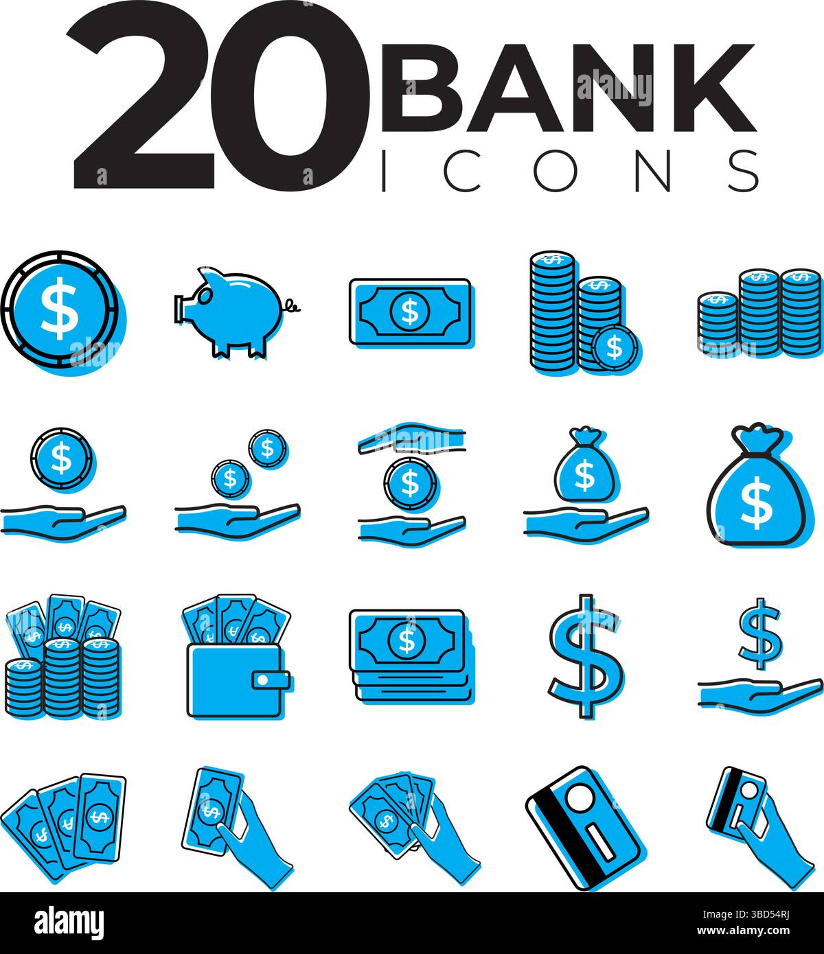 Blue bank icons collection. Vector Stock Vector Image & Art - Alamy