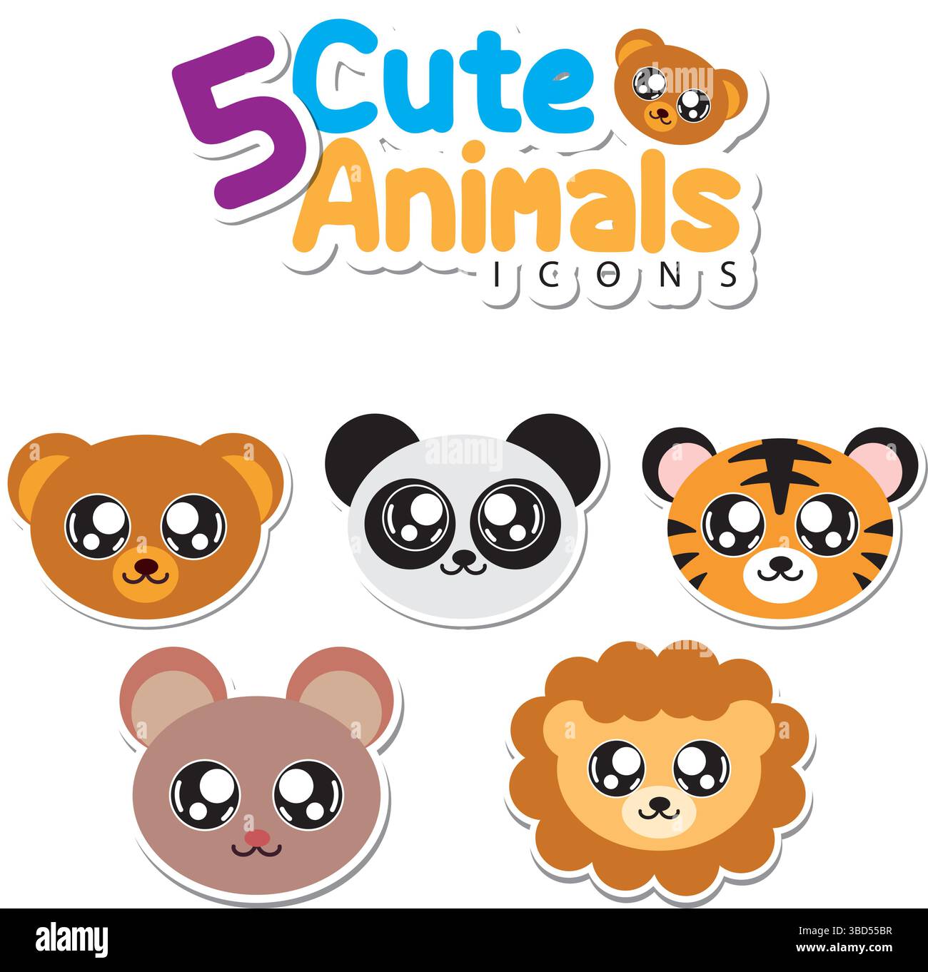 Cute animal faces pack. Vector Stock Vector Image & Art - Alamy