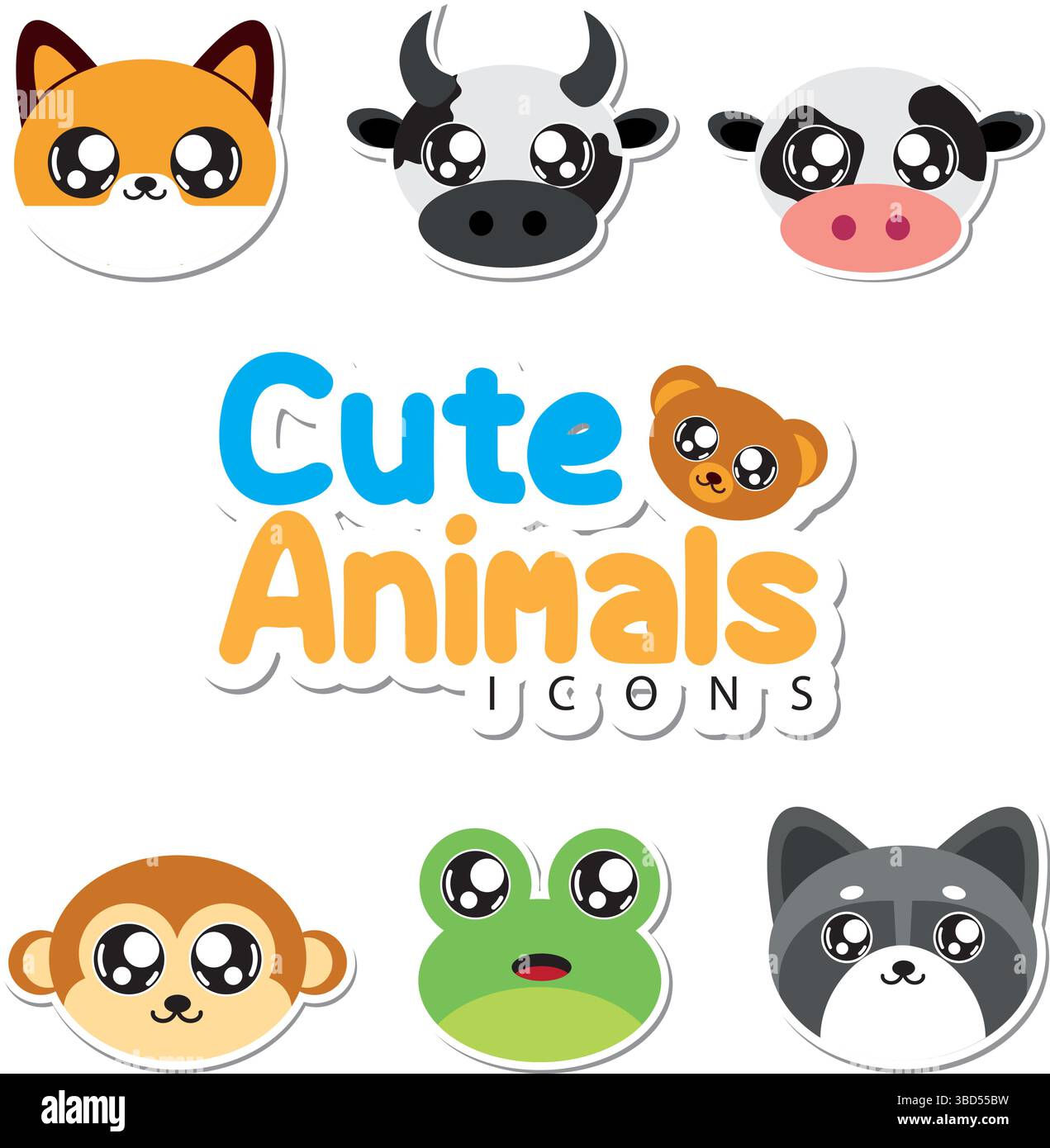 Cute animal faces pack. Vector Stock Vector Image & Art - Alamy
