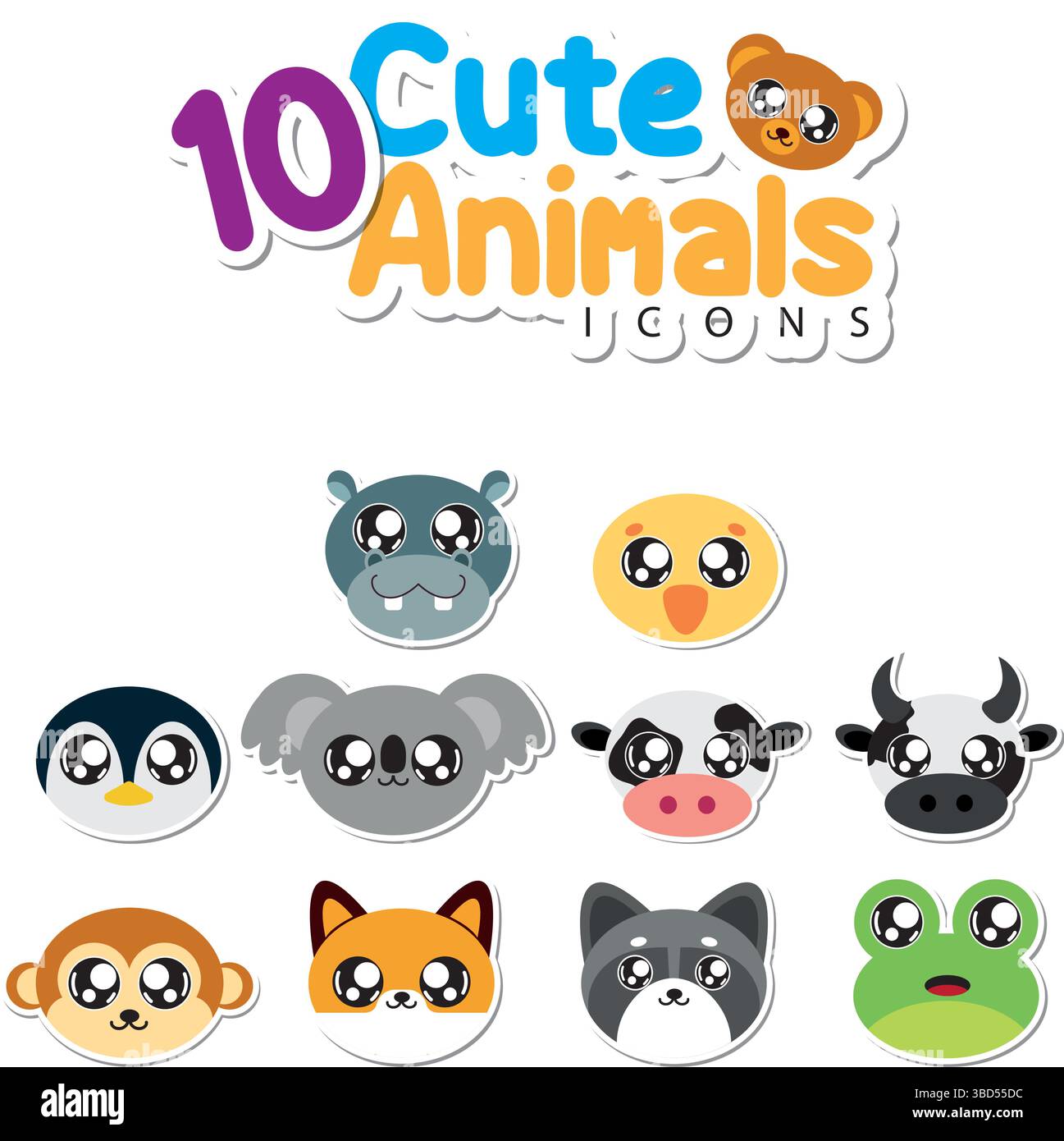 Cute animal faces pack. Vector Stock Vector Image & Art - Alamy