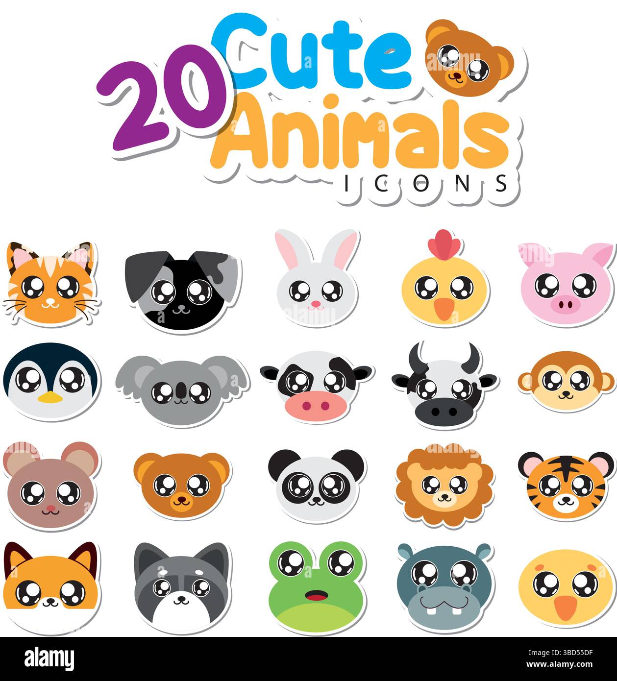 Cute animal faces pack. Vector Stock Vector Image & Art - Alamy
