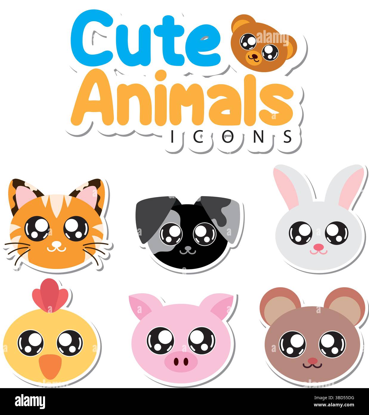 Cute animal faces pack. Vector Stock Vector Image & Art - Alamy