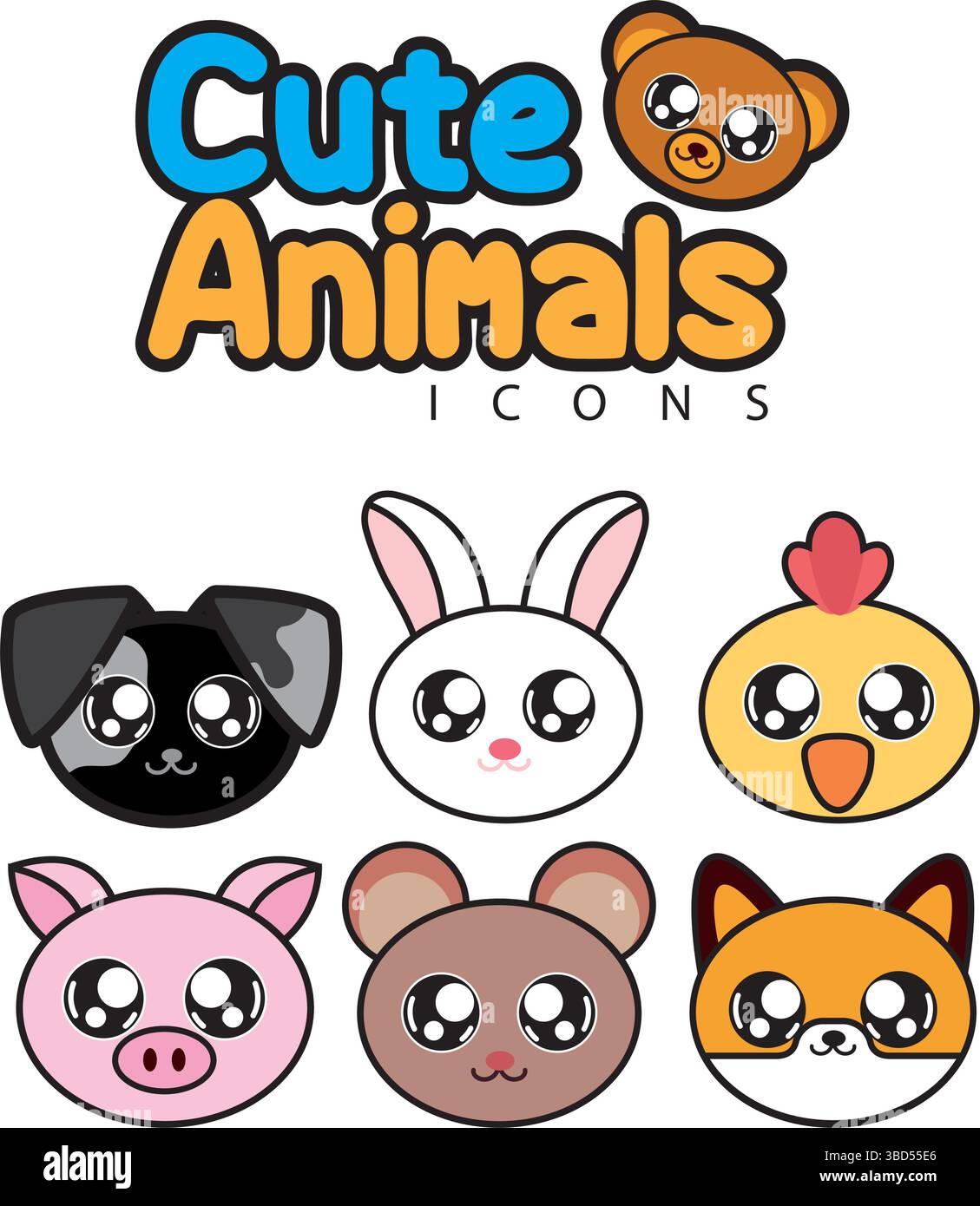 Cute animal faces pack. Vector Stock Vector Image & Art - Alamy