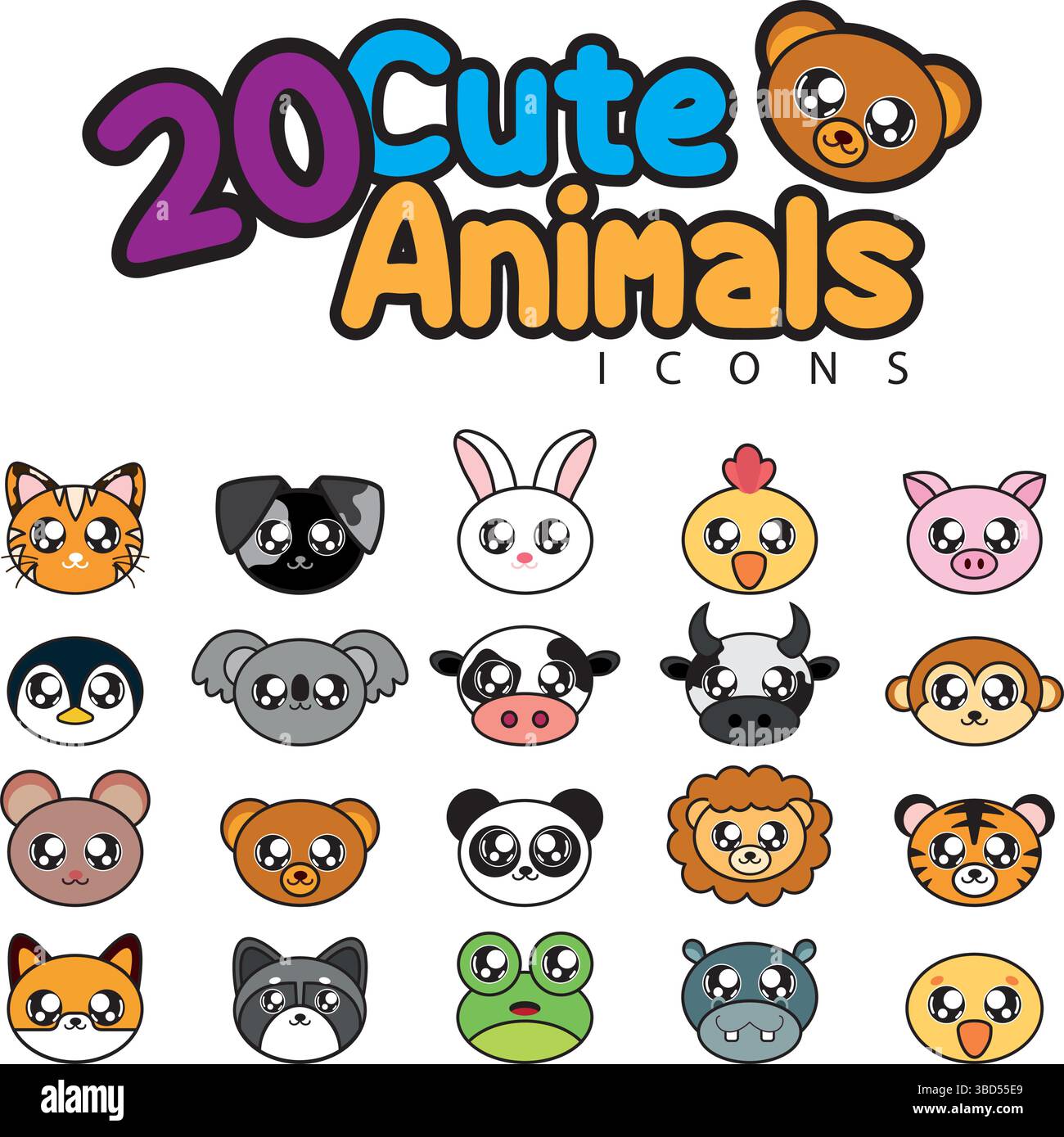 Cute animal faces pack. Vector Stock Vector Image & Art - Alamy