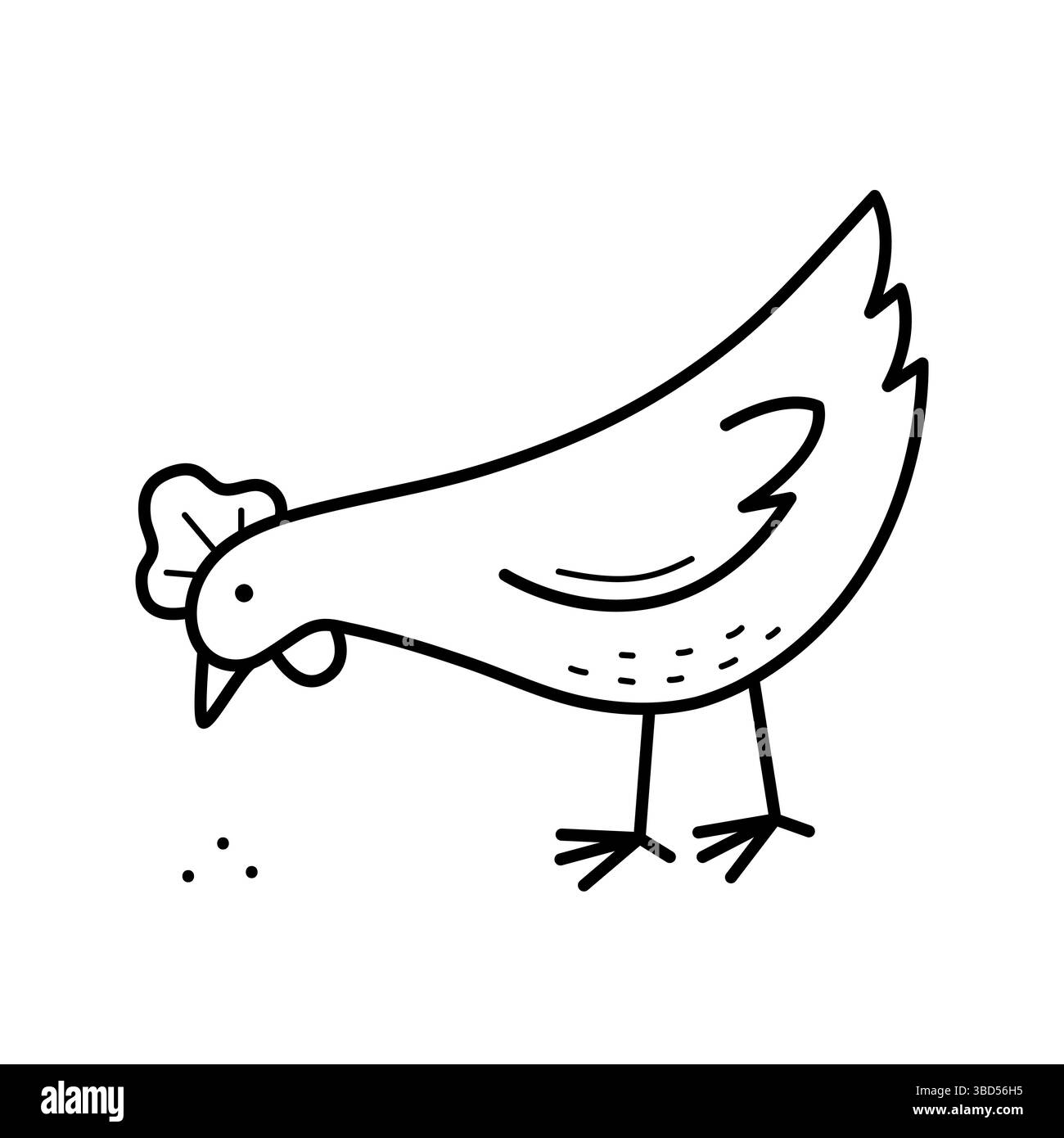 Chicken. The domestic bird pecks at the grain. Hand drawn sketch icon ...