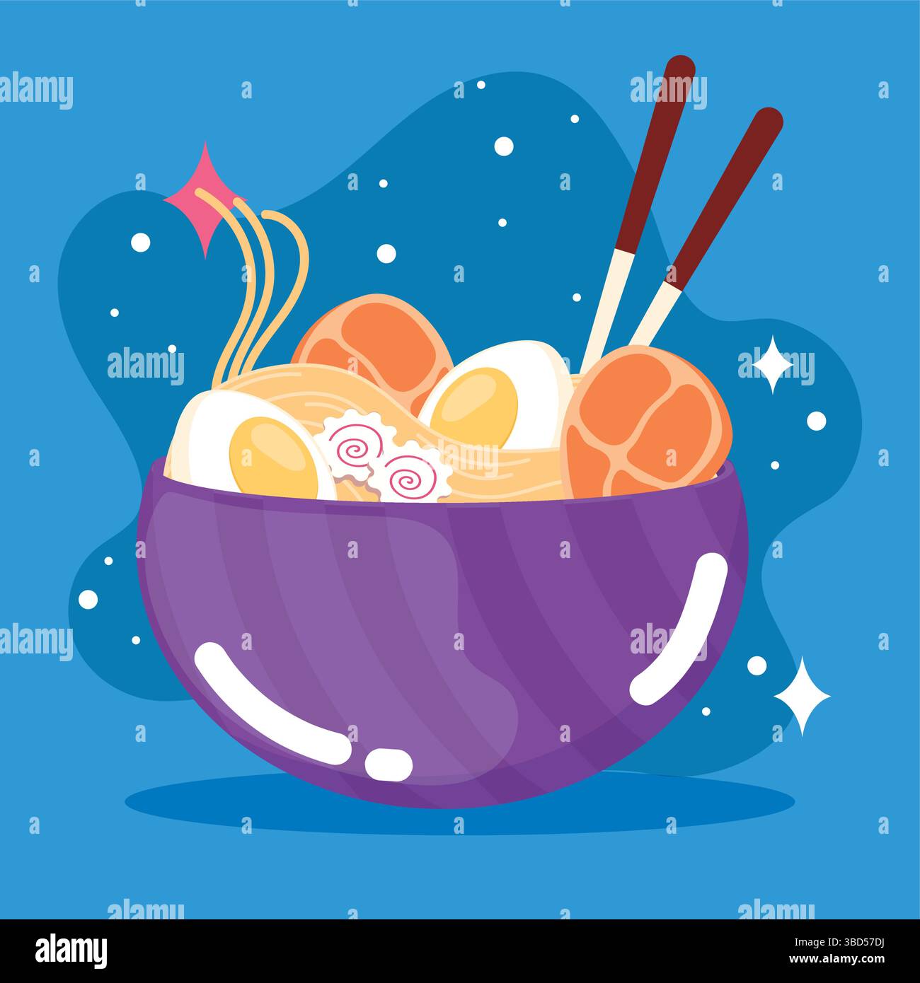 Purple ramen bowl with eggs. Vector illustration Stock Vector Image ...