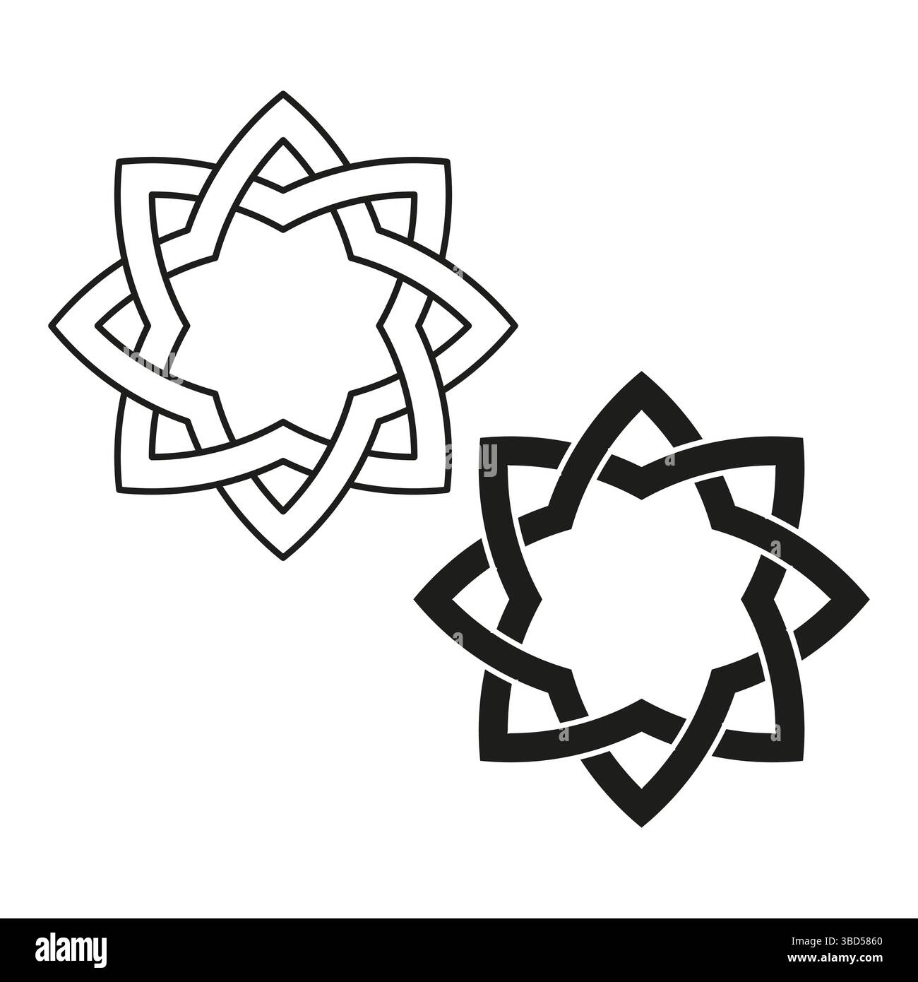 Geometric star symbol. Black outlined shape. Decorative symmetry figure ...