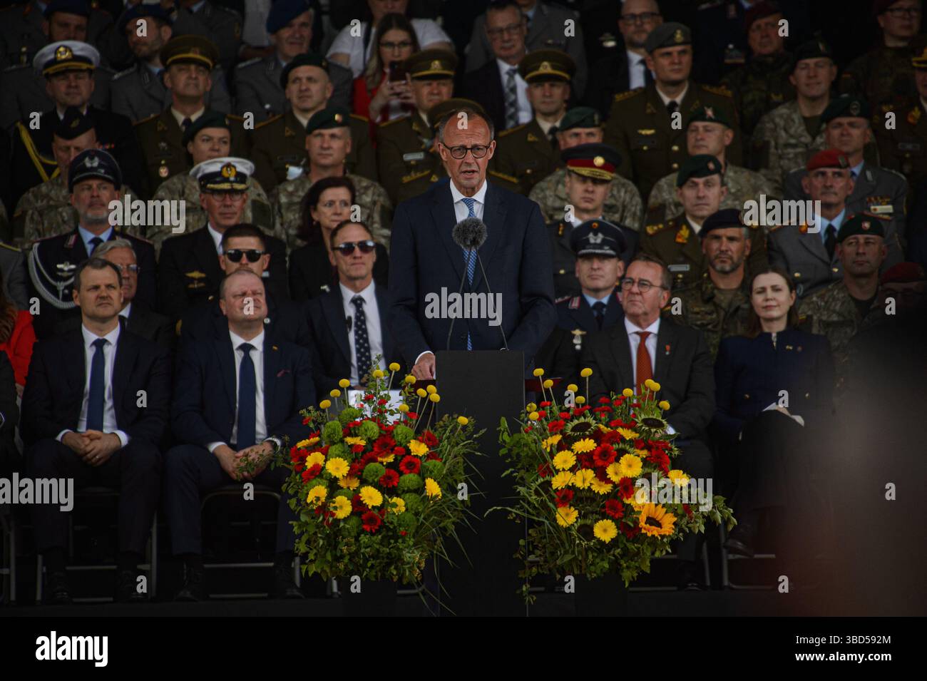 German Chancellor Friedrich Merz speaks during the ceremony of ...