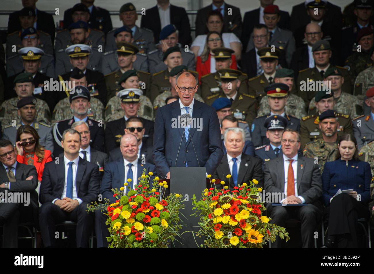 German Chancellor Friedrich Merz speaks during the ceremony of ...