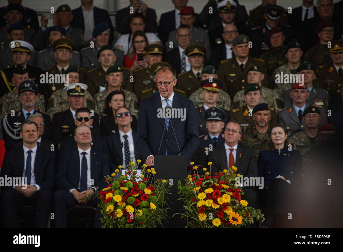 German Chancellor Friedrich Merz speaks during the ceremony of ...