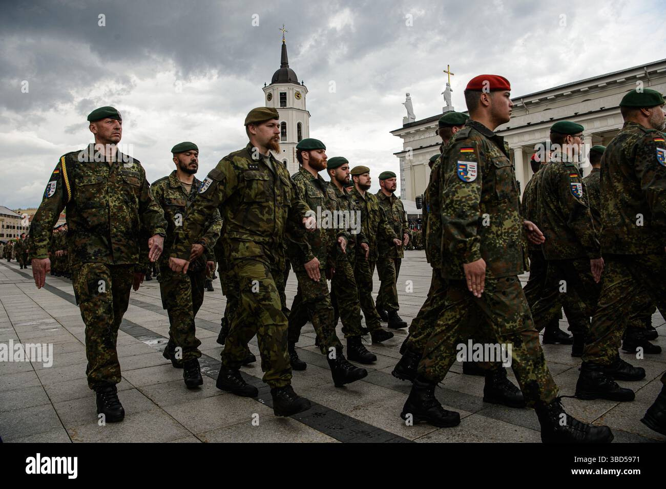 German soldiers march during the inauguration of the German Brigade ...