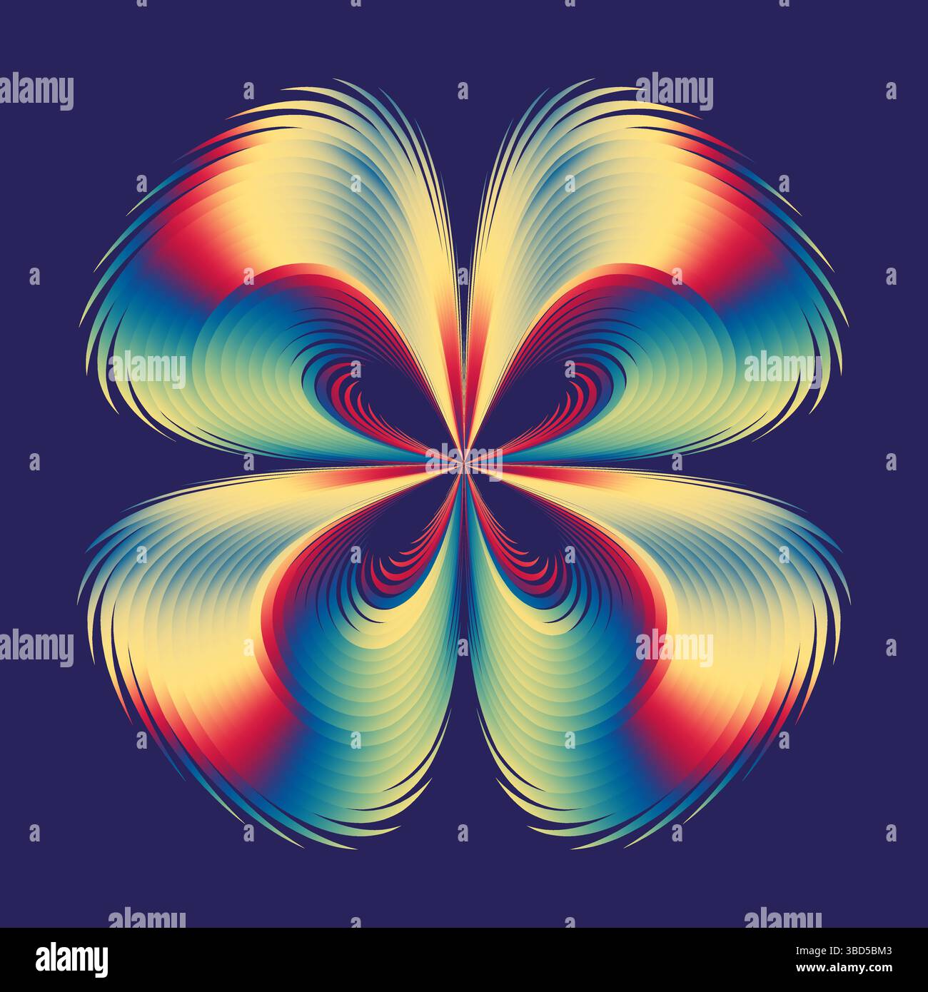 Colorful petal shape. Radial flower form. Gradient curve figure. Vector ...