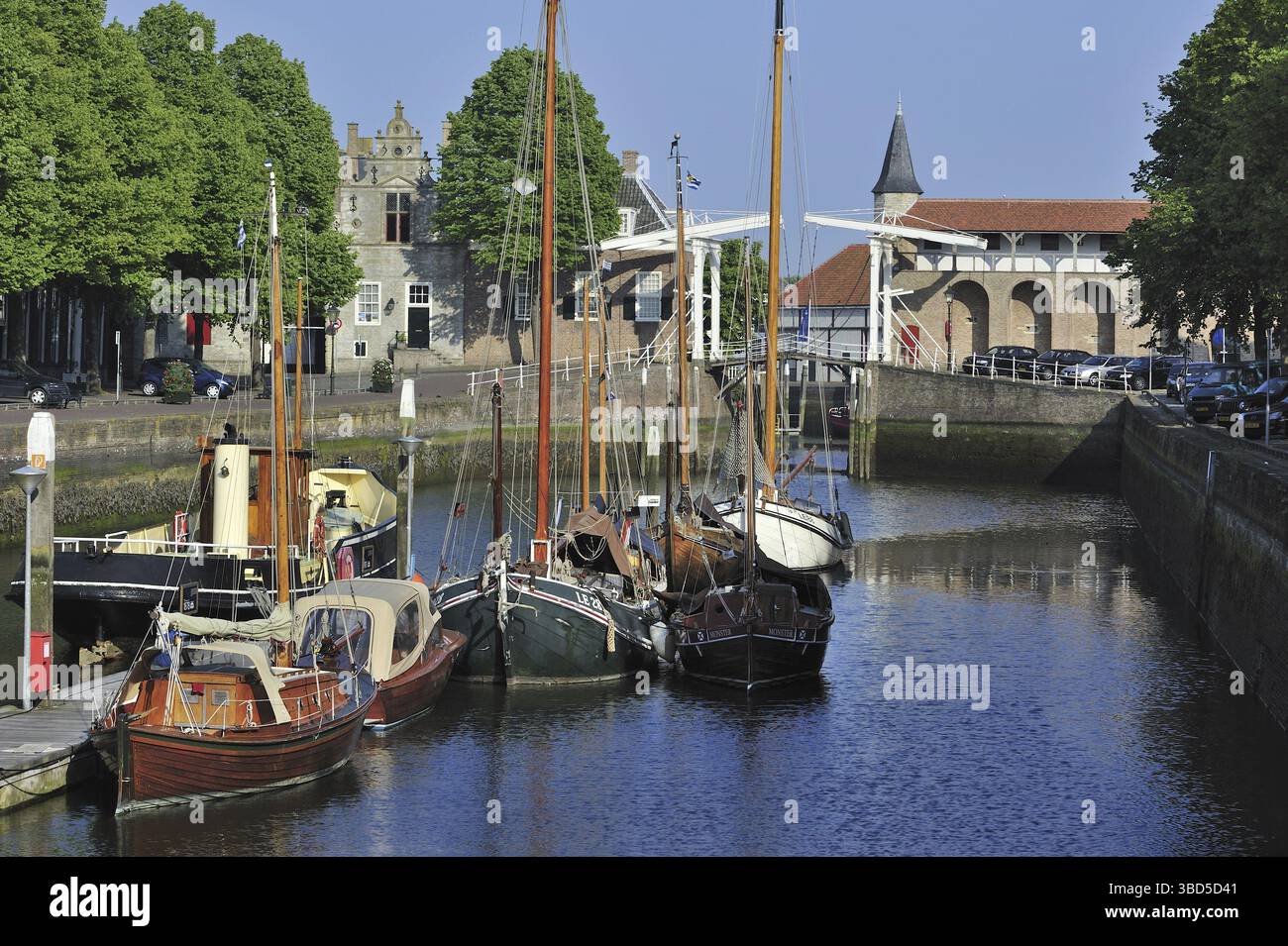 Historical wooden fishing boats of the Zeeland Harbour Museum in the ...
