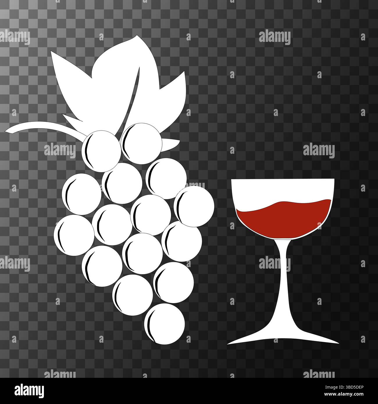 Grape with wine. Vine vector icon. Red liquid symbol. Checker ...