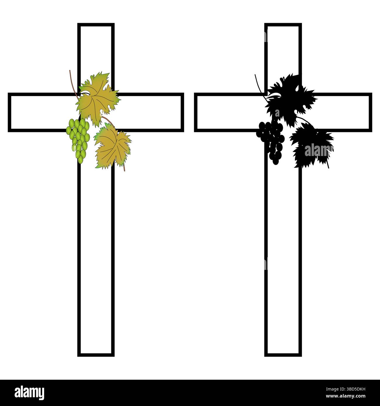 Cross with grapes. Vine vector symbol. Sacred faith sign. Black ...