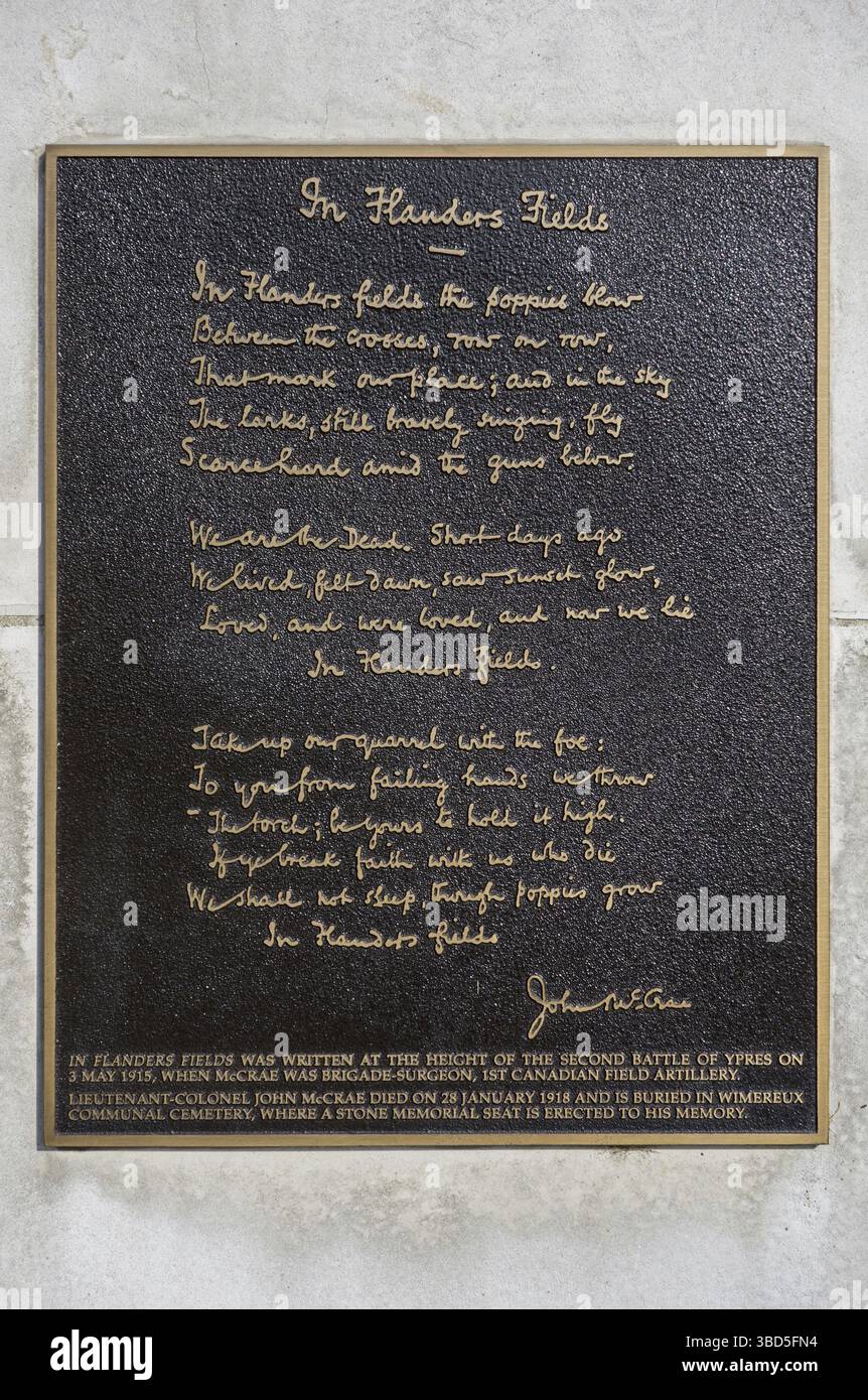 First World War One memorial to Dr John McCrae, Canadian Lieutenant ...