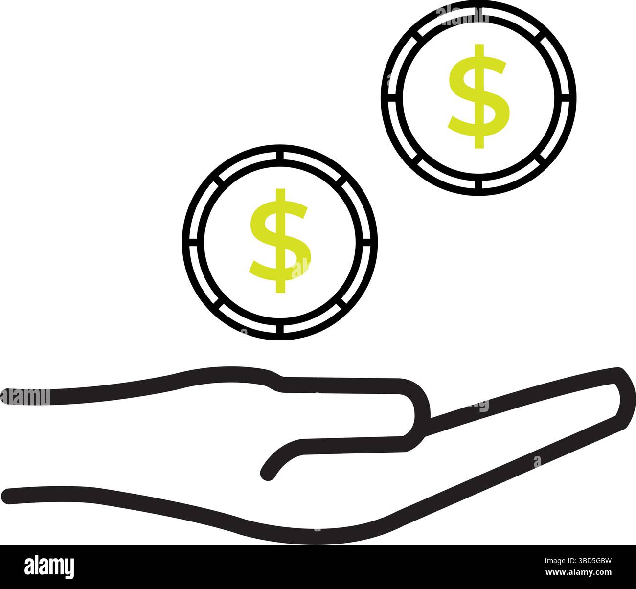 Hand with two coins icon. Vector Stock Vector Image & Art - Alamy
