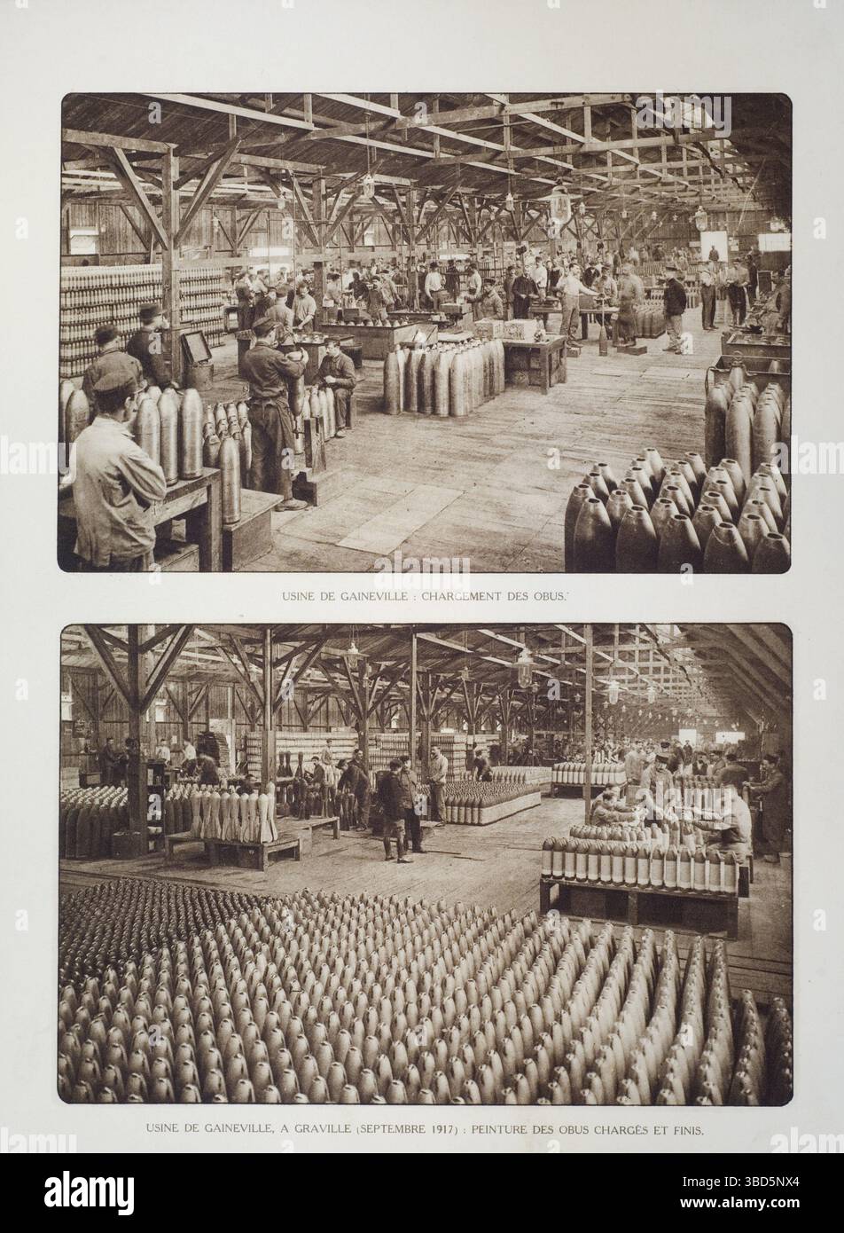 Workers filling shells in the Gaineville ammunition factory at Graville ...