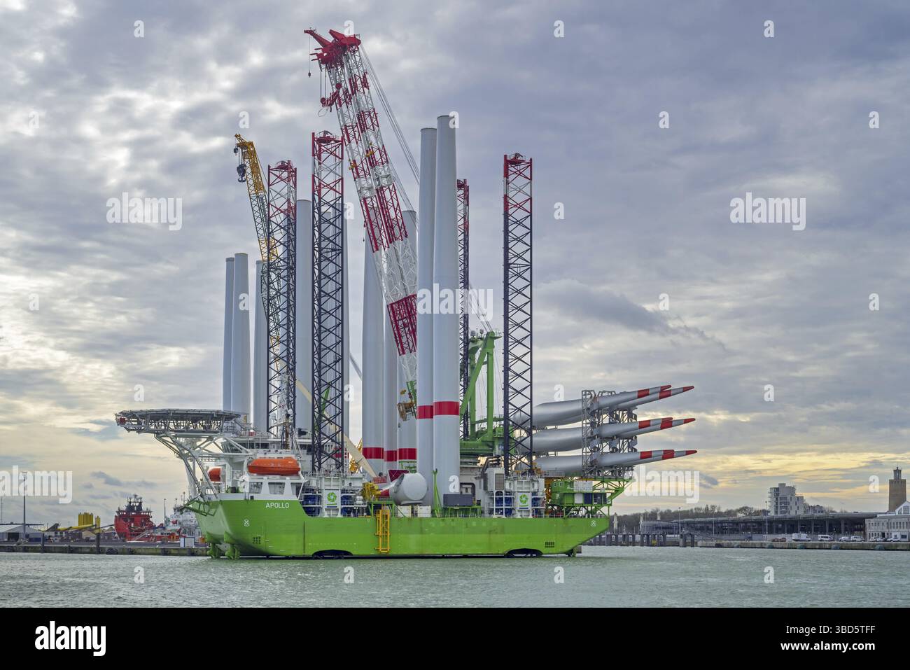 Installation vessel Apollo moored at REBO heavy load terminal in Ostend ...