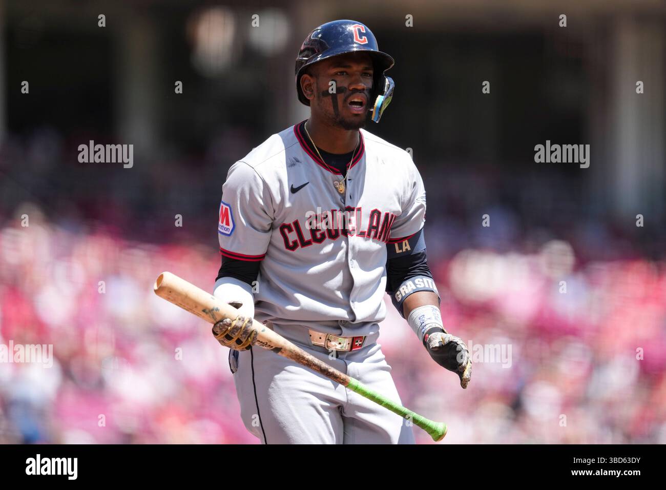 Cleveland Guardians' Angel Martínez bats during a baseball game against ...
