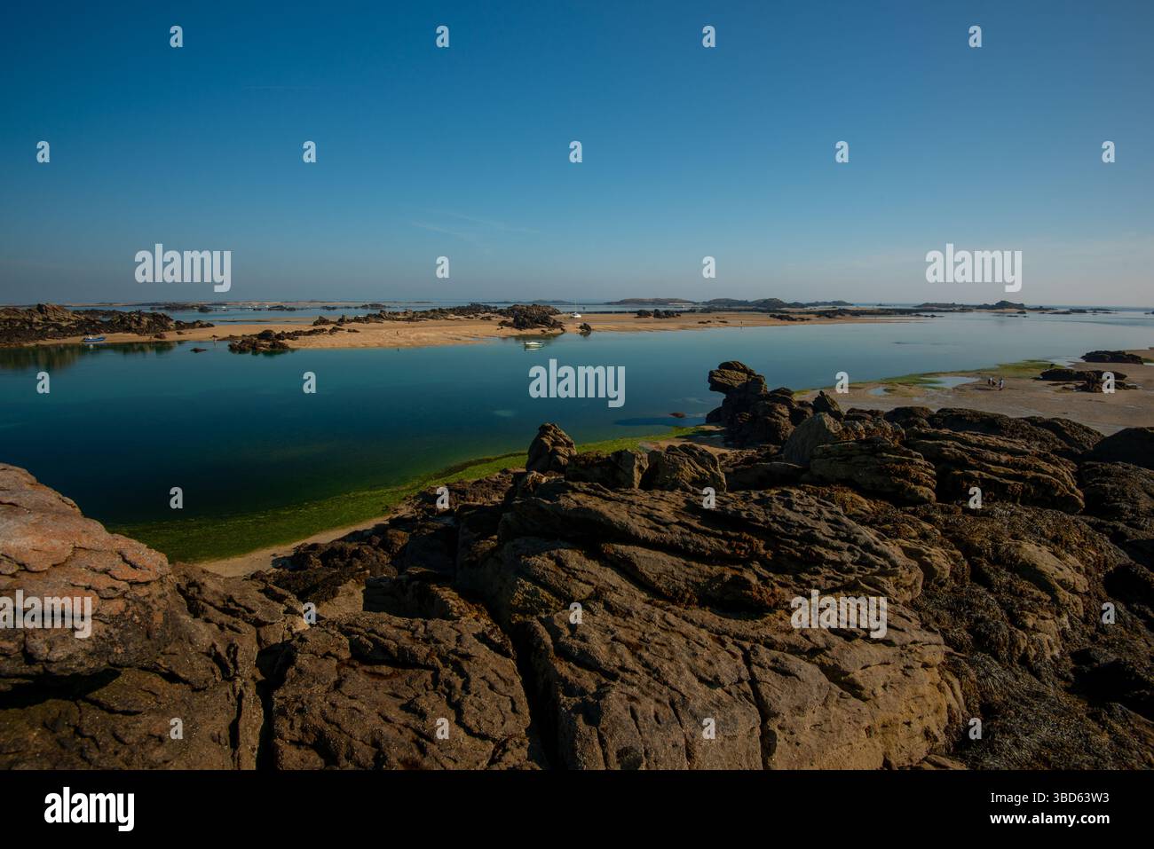 Seascape of Chausey Islands during a beautiful blue sky and sunny day ...