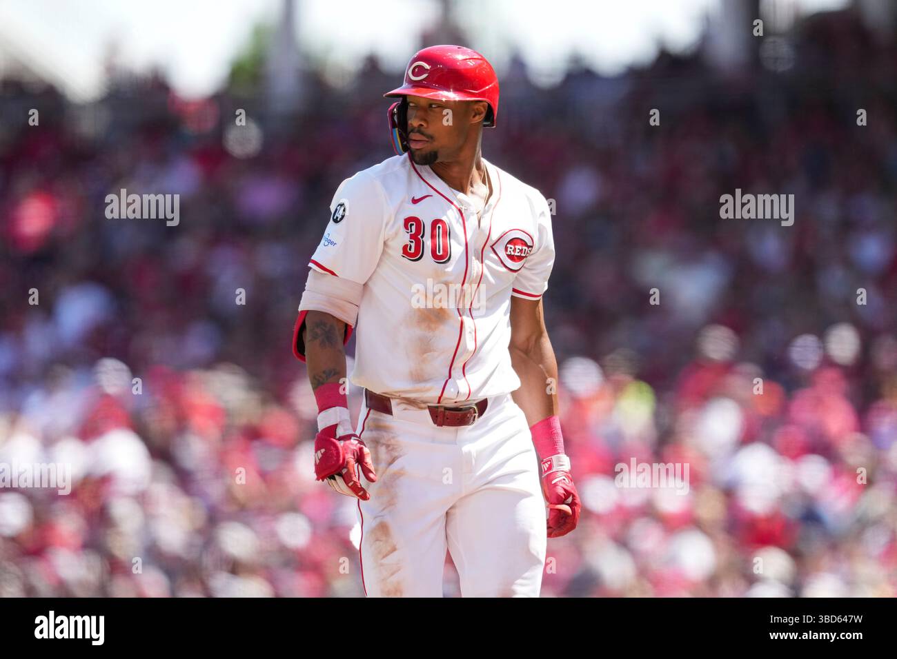 Cincinnati Reds' Will Benson (30) looks on during a baseball game ...