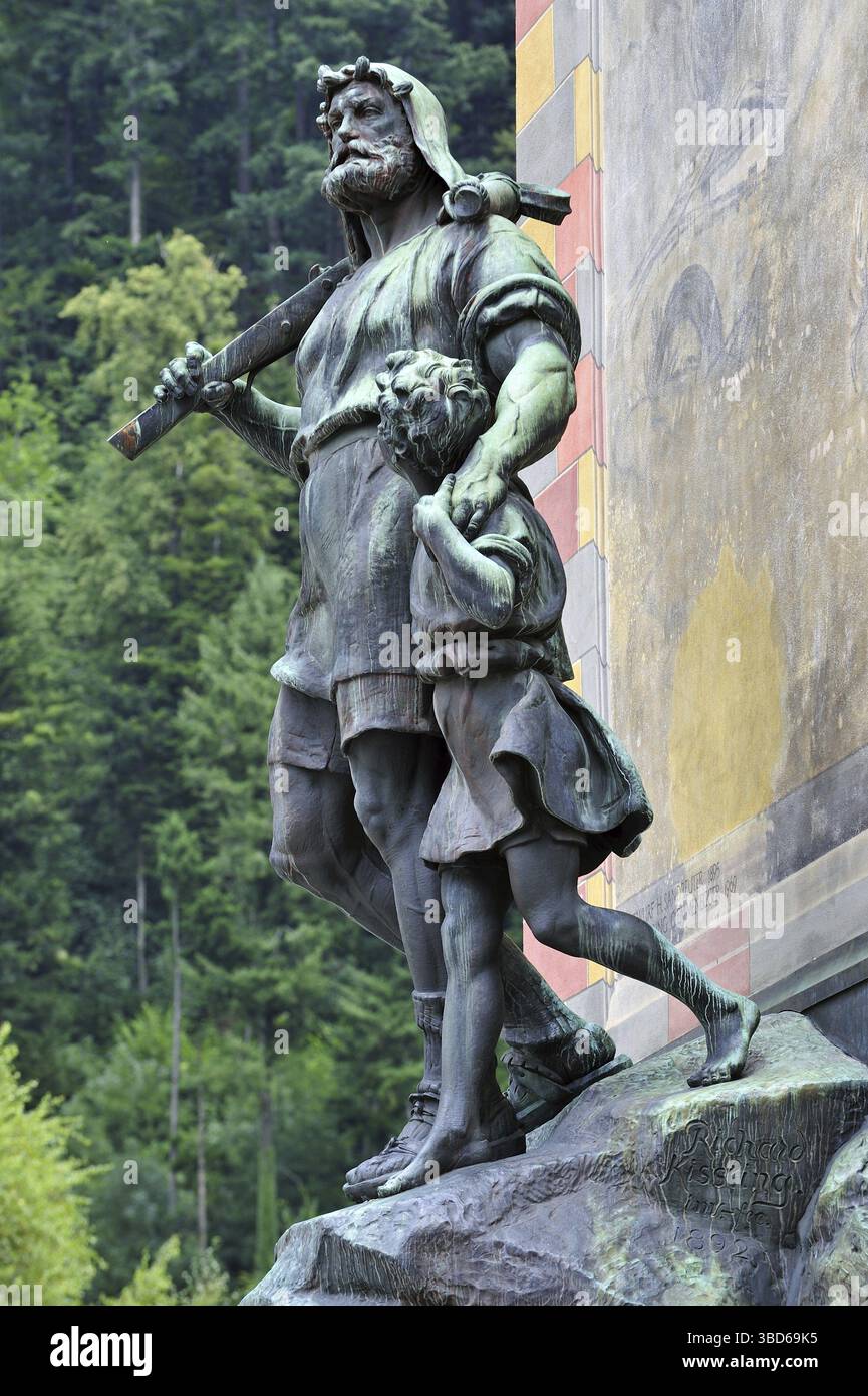 Statue of Swiss medieval folk hero William Tell, Wilhelm Tell with son ...