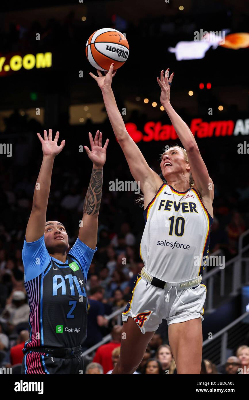Indiana Fever guard Lexie Hull (10) attempts a shot against Atlanta ...