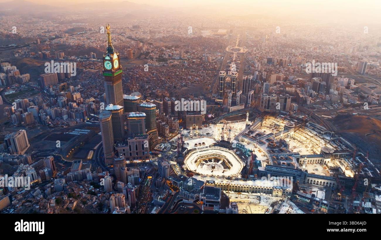 Aerial view of the Grand Mosque with the Kaaba, Islam’s holiest site ...