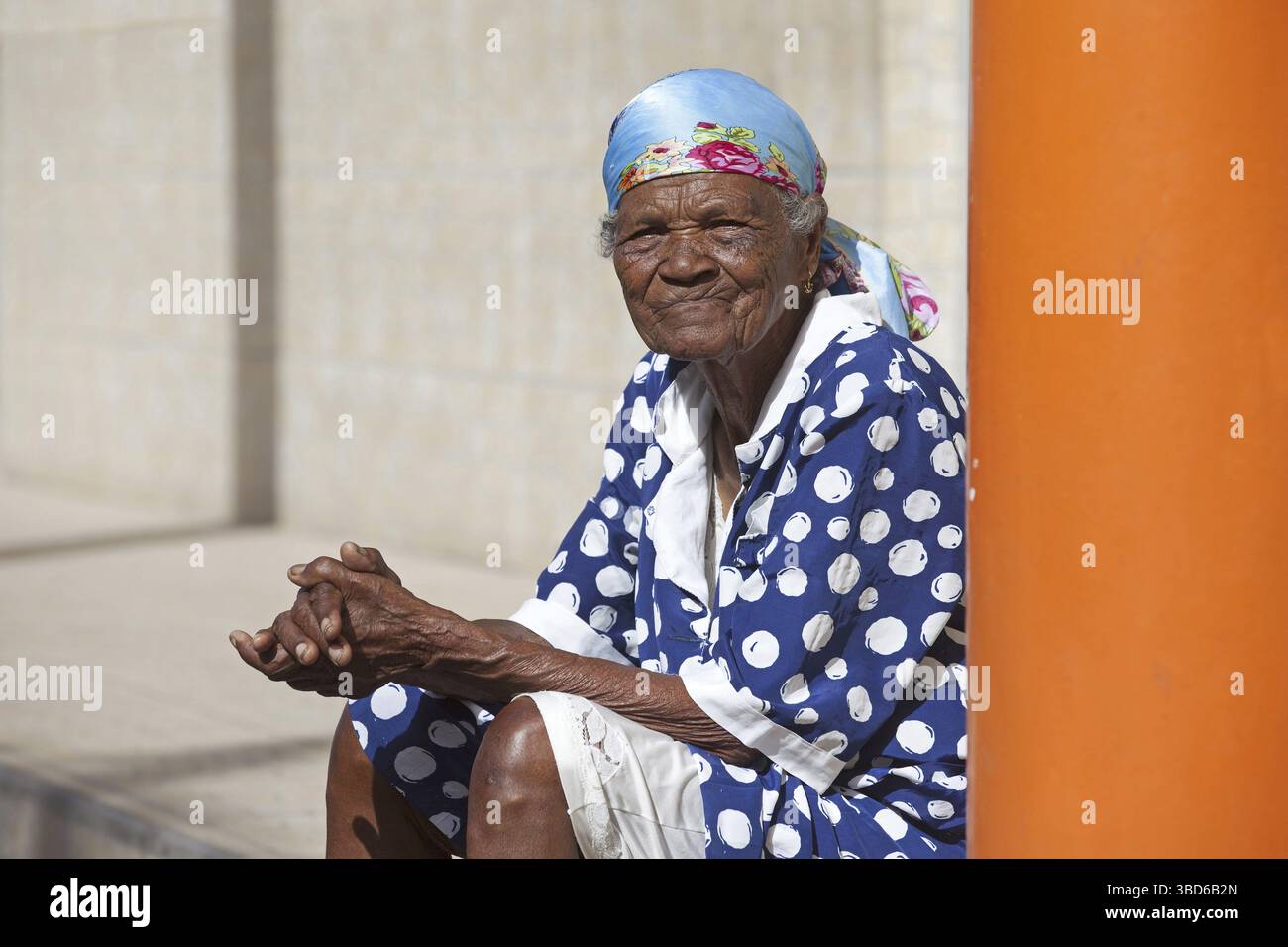 Old Creole woman in the village Ribeira Grande on the island Santo ...