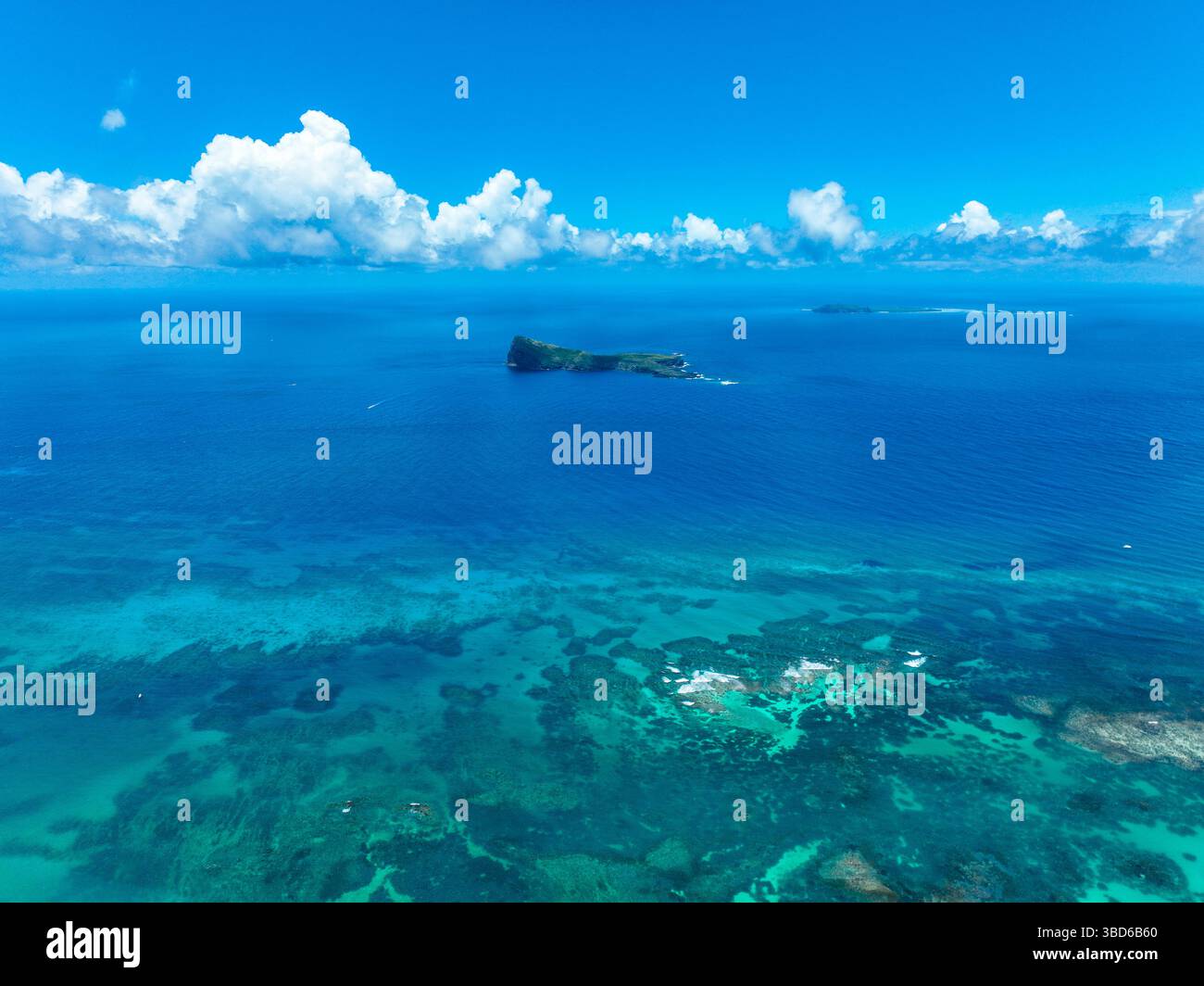 Clear aerial view of Coin de Mire, a striking islet off Cap Malheureux ...