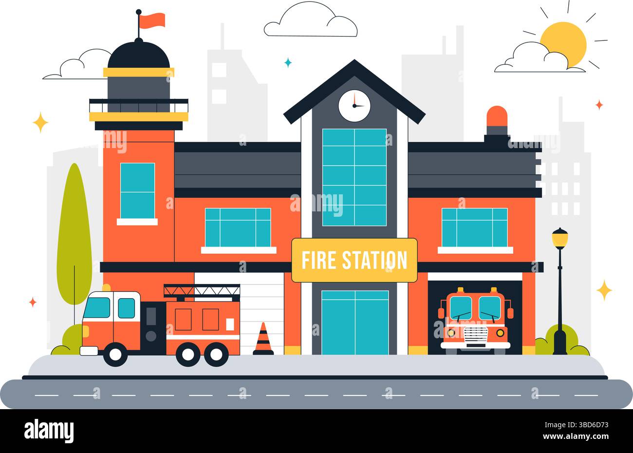 Fire Station Building Vector Illustration Featuring a Department and ...