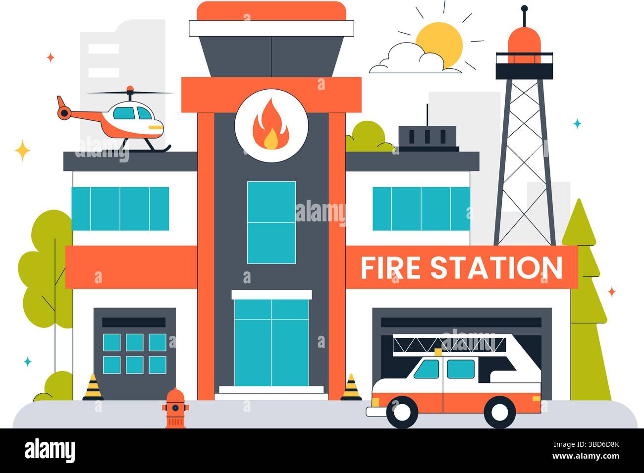 Fire Station Building Vector Illustration Featuring a Department and ...