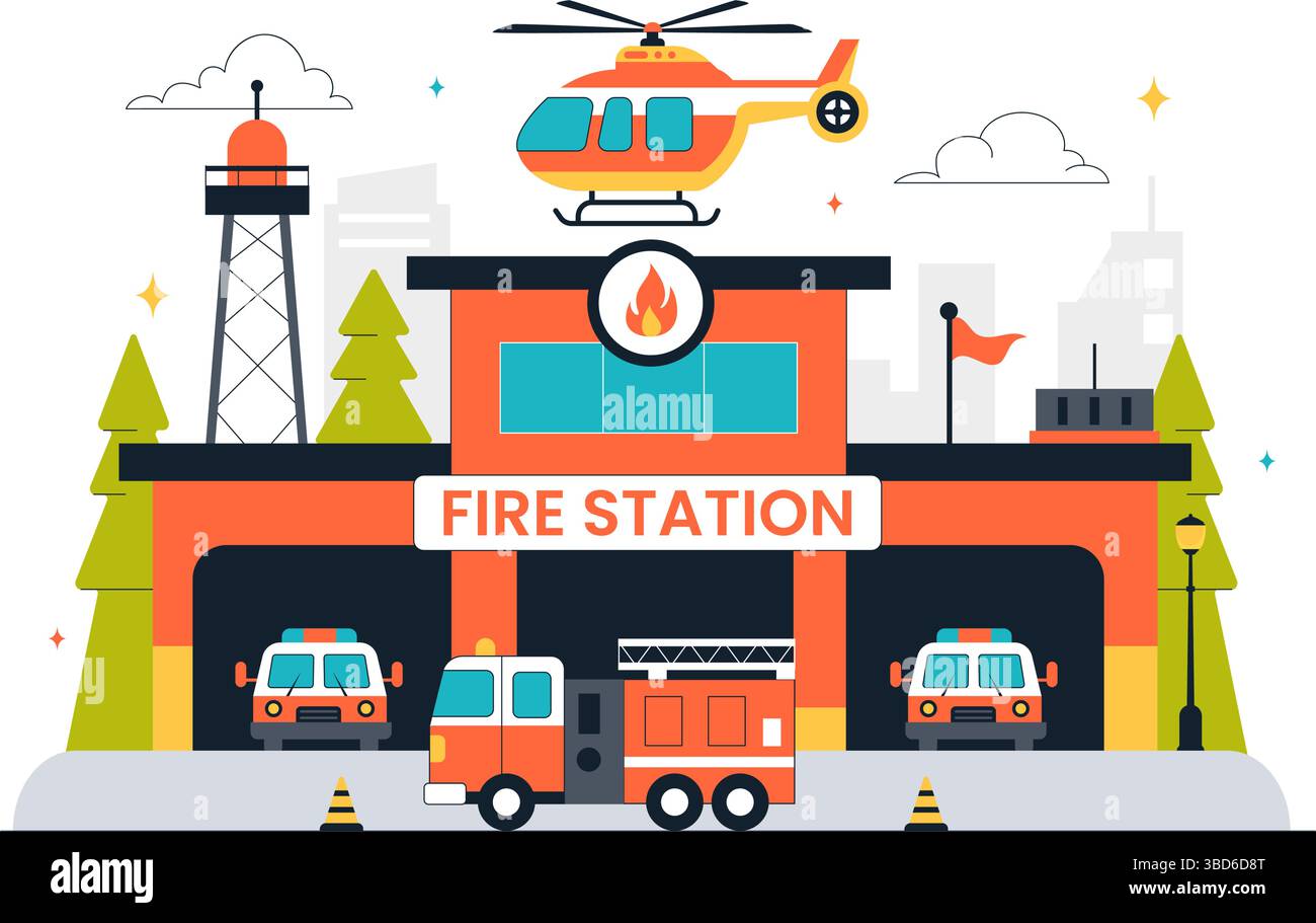 Fire Station Building Vector Illustration Featuring a Department and ...