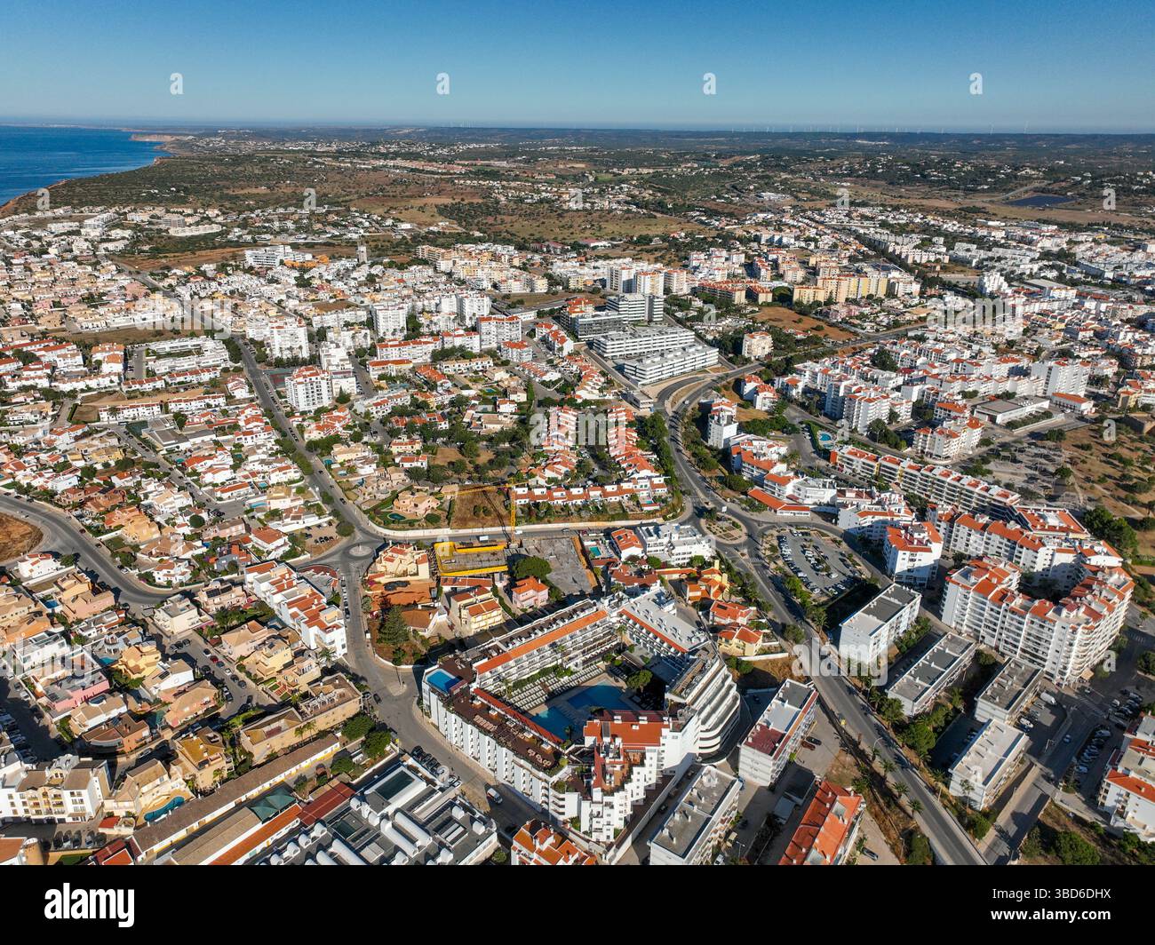 High angle view of Lagos Portugal showing neighborhoods, roads and ...