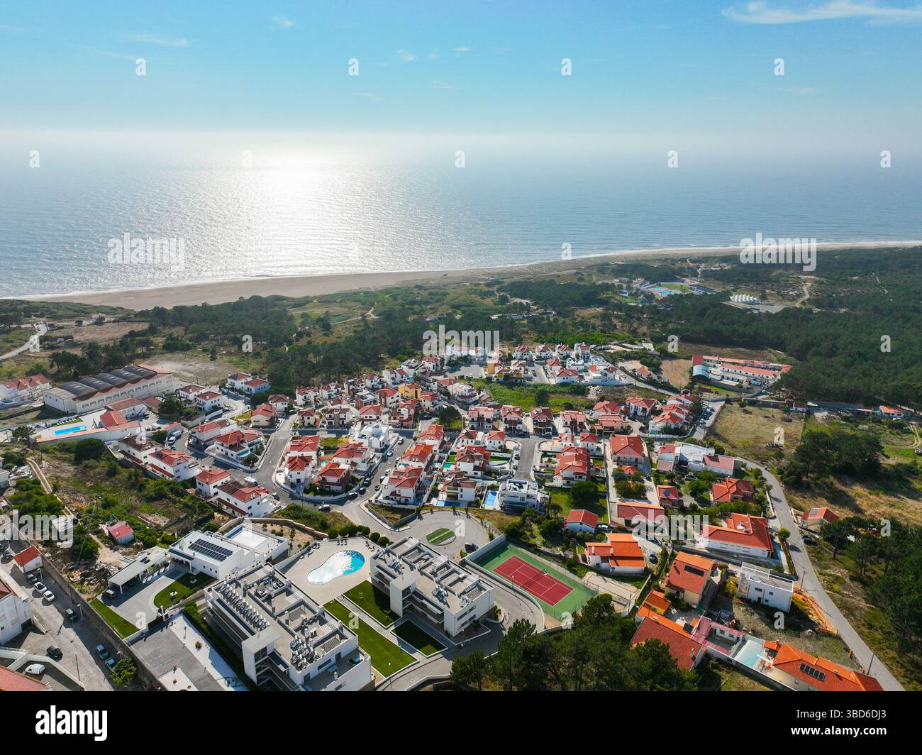 Aerial view of Nazare residential zones with Praia da Nazare beach and ...