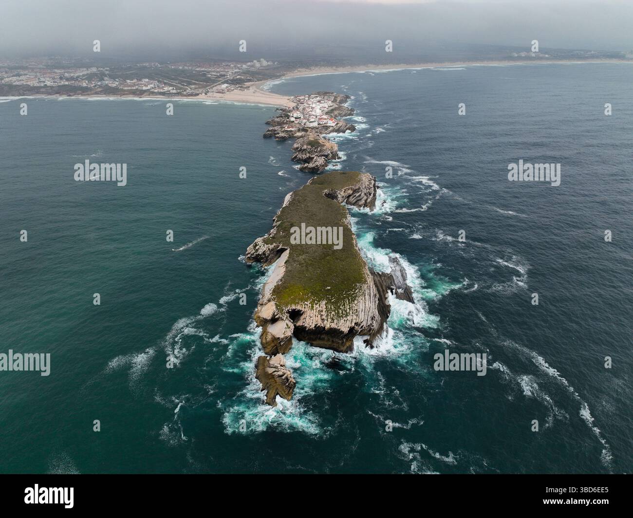 Drone image showing cliff line from Baleal toward the Portuguese ...