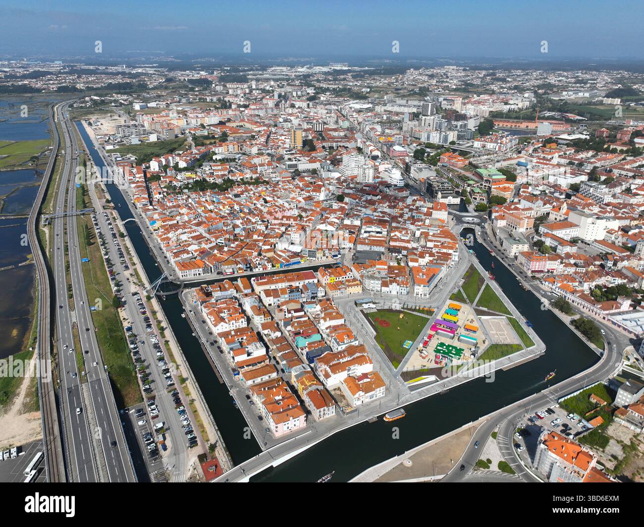 Drone image of Aveiro, Portugal featuring canals, colorful buildings ...