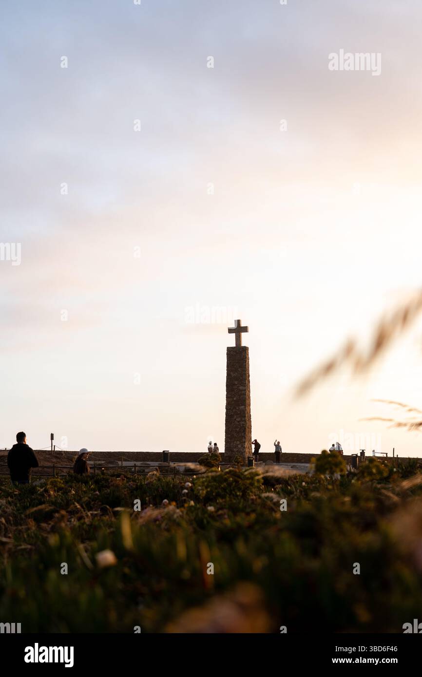 Cabo da Roca, Portugal - May 12, 2024: Visitors gather around the ...