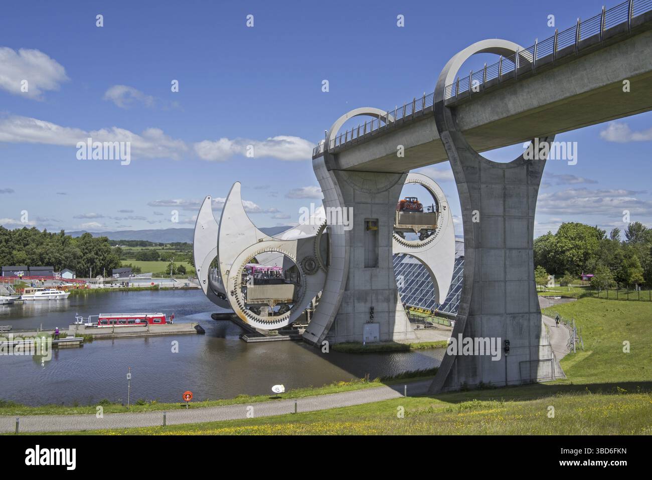 Falkirk Wheel, rotating boat lift connecting the Forth and Clyde Canal ...