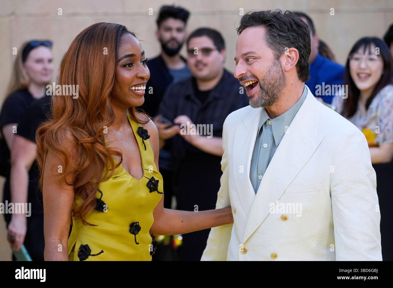 Ayo Edebiri, left, and Nick Kroll, cast members in "Big Mouth," mingle ...