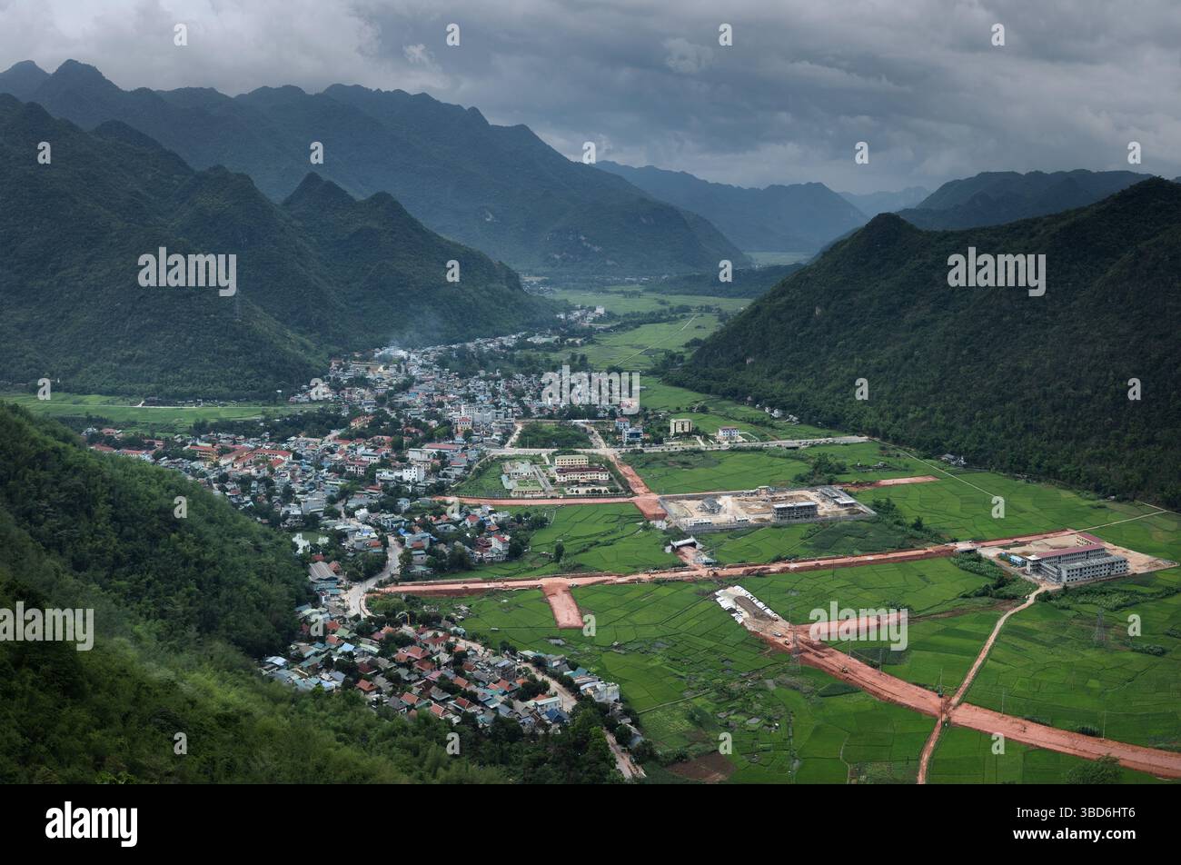 Scenic viewpoint of Mai Chau village and valley in northern Vietnam on ...