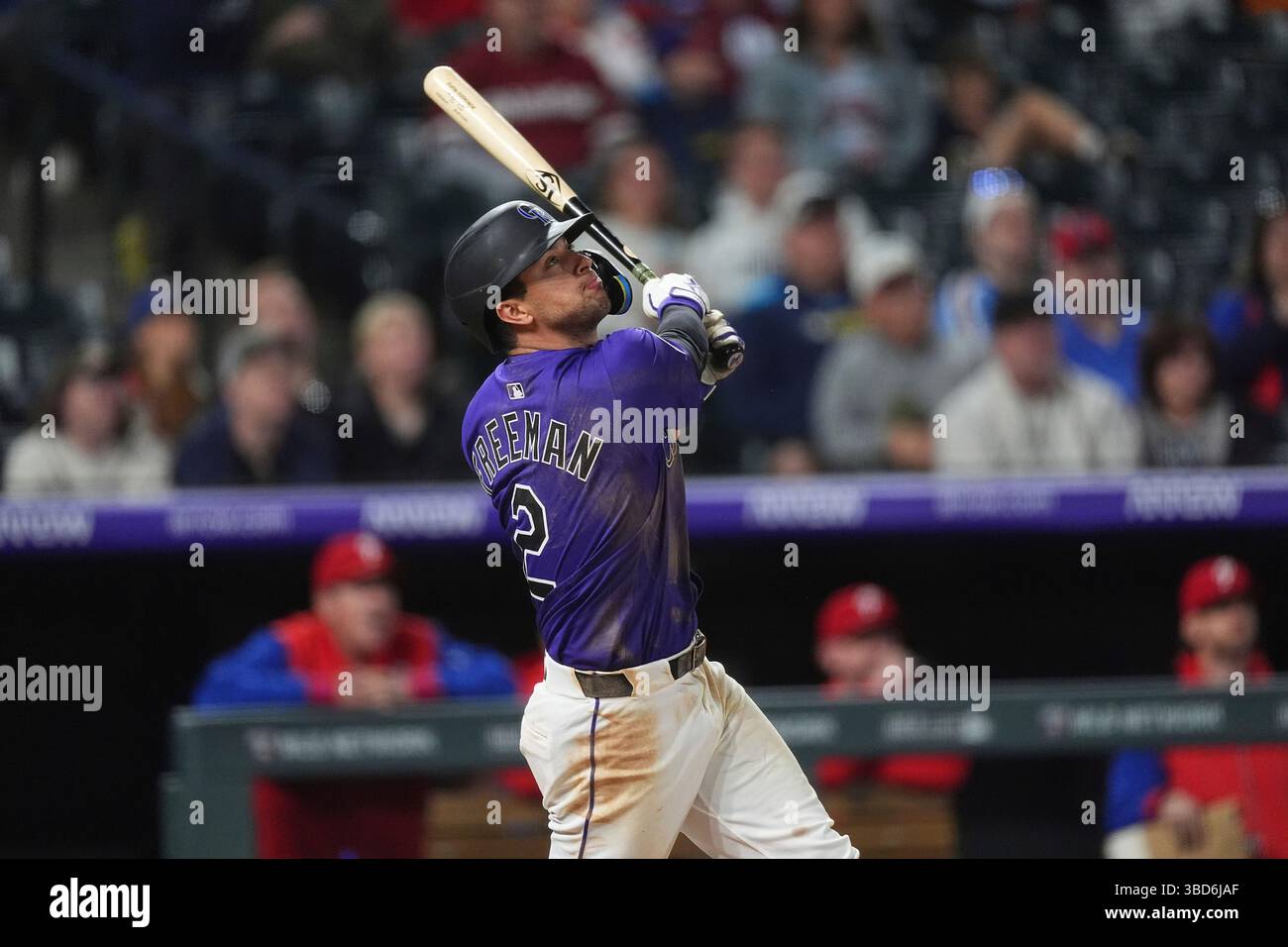 Colorado Rockies right fielder Tyler Freeman (2) in the ninth inning of ...