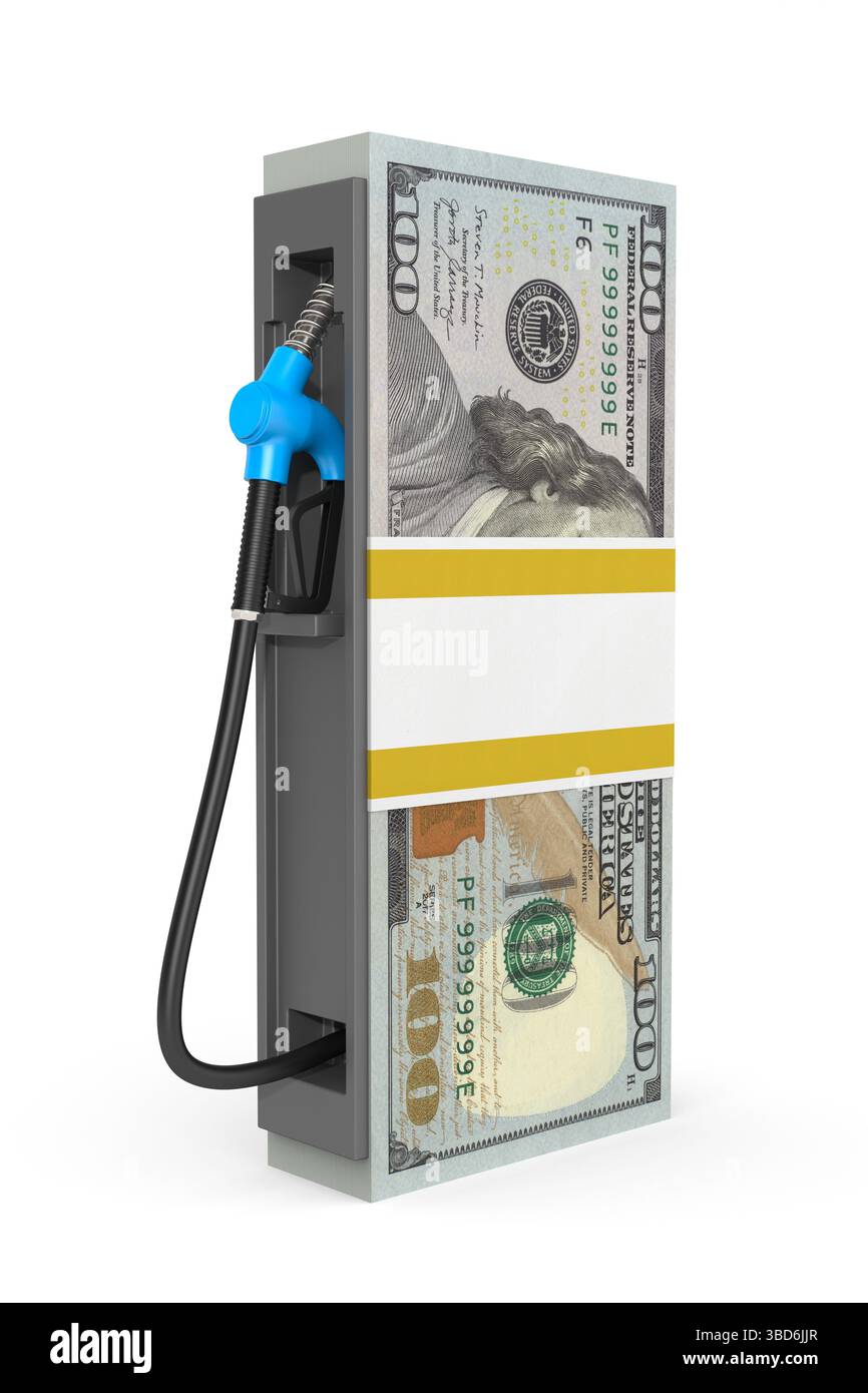 Fuel nozzle and money on white background. Isolated 3D illustration ...
