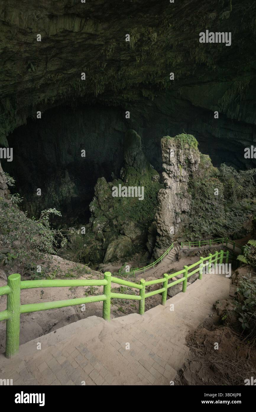 Stair descending down into the impressive 'Bat Cave' in traditional Kho ...