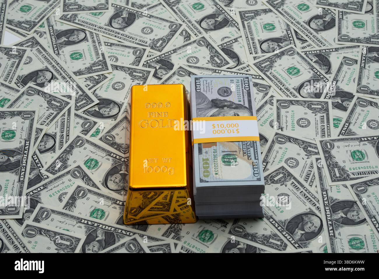 Gold bars. Dollar bills with gold bars. Cash money. Finance and banking ...