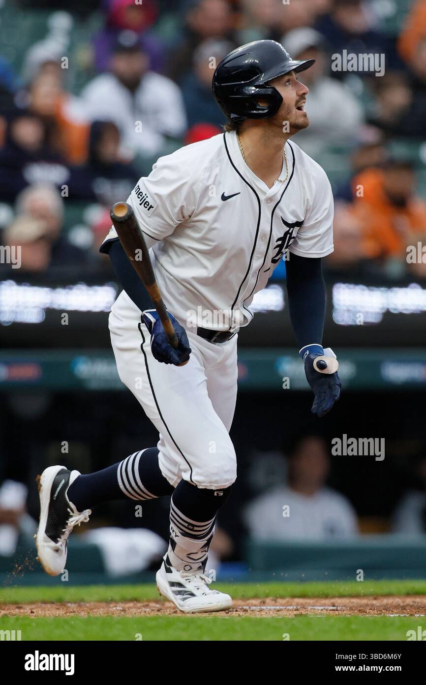 Detroit Tigers' Zach McKinstry flies out against the Cleveland ...