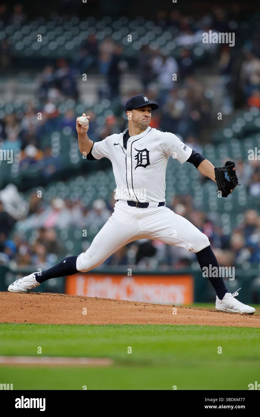 Detroit Tigers' Jack Flaherty pitches against the Cleveland Guardians ...