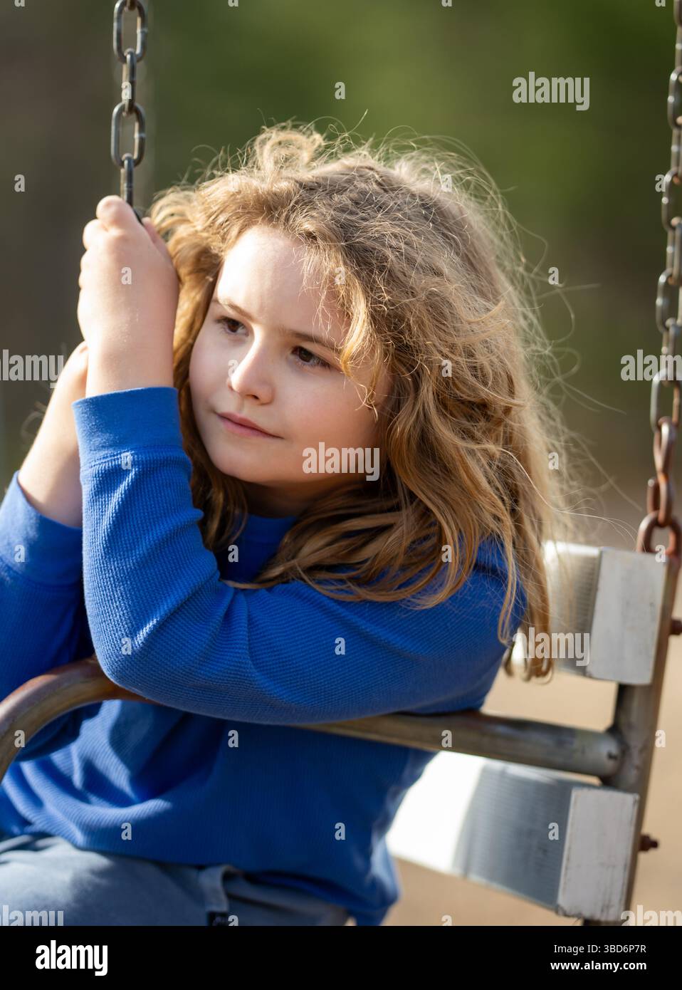 Kid mind full of imagination. Blonde child thinking peacefully. Little ...