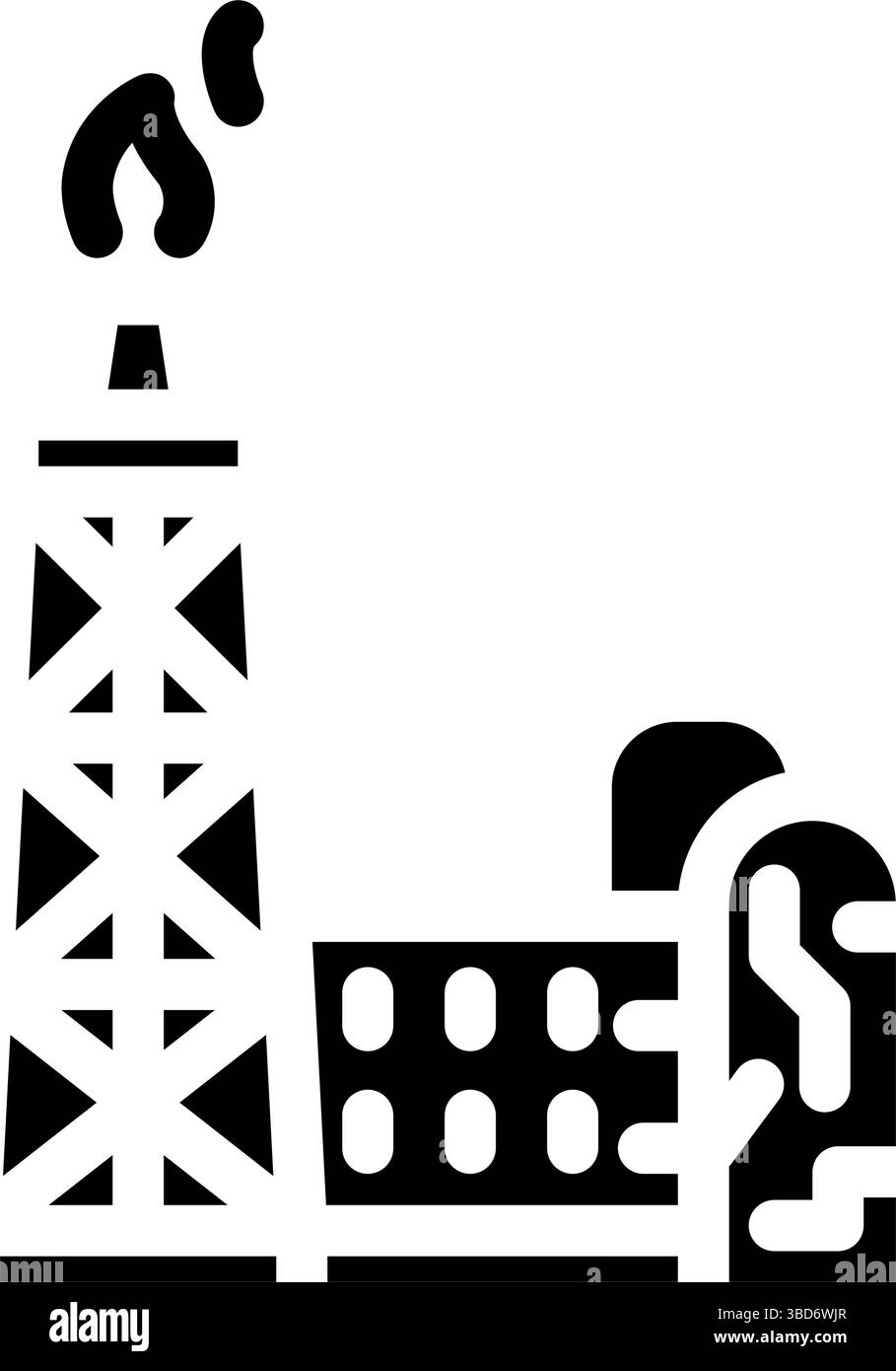 oil refinery flare stacks air pollution glyph icon vector illustration ...